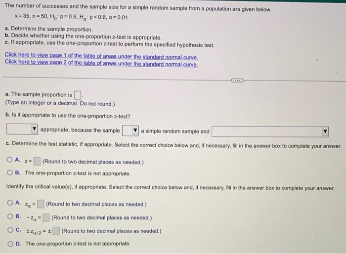 Solved The number of successes and the sample size for a | Chegg.com
