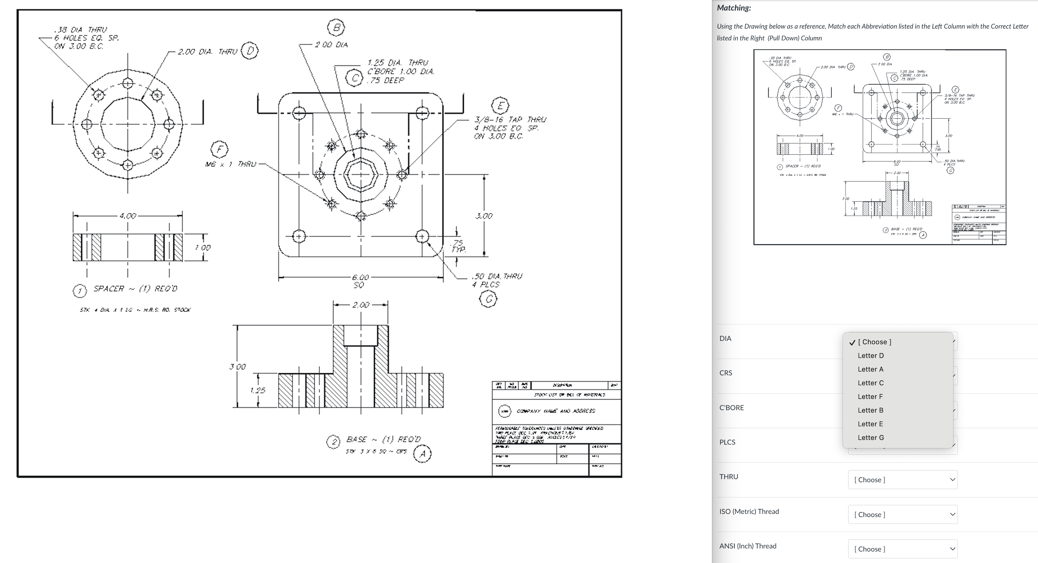 Solved Matching:Using the Drawing below as a reference, | Chegg.com