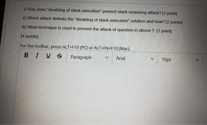 Solved 1) How does "disabling of stack execution" prevent | Chegg.com