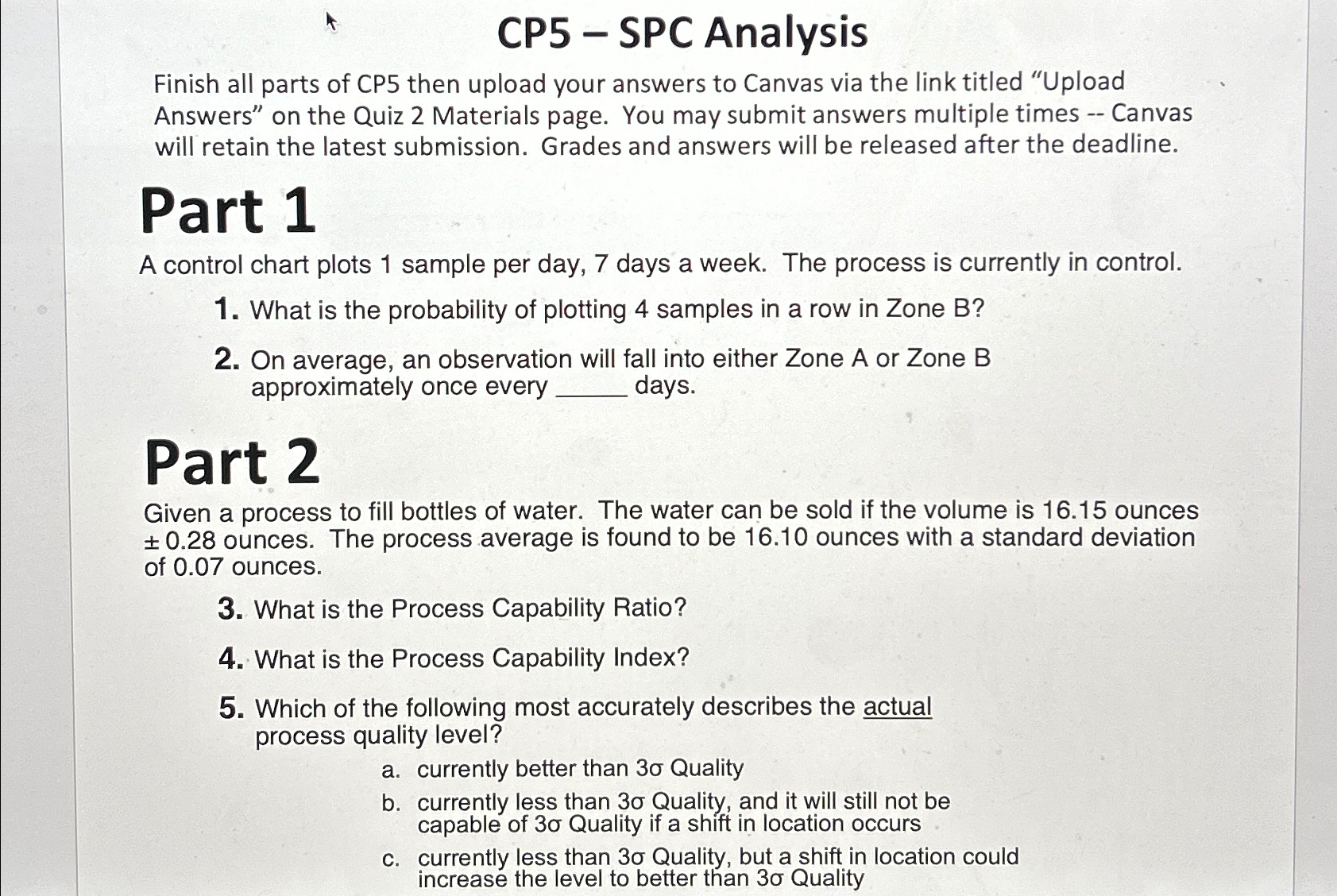 Solved CP5 - ﻿SPC AnalysisFinish all parts of CP5 ﻿then | Chegg.com