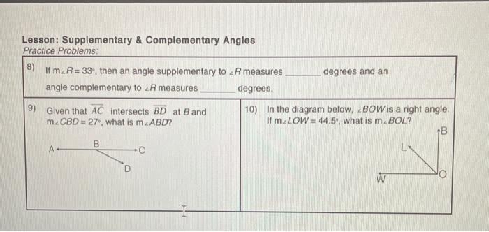 Solved Lesson: Supplementary & Complementary Angles Practice | Chegg.com