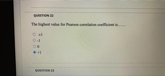 Solved QUESTION 22 The highest value for Pearson correlation | Chegg.com