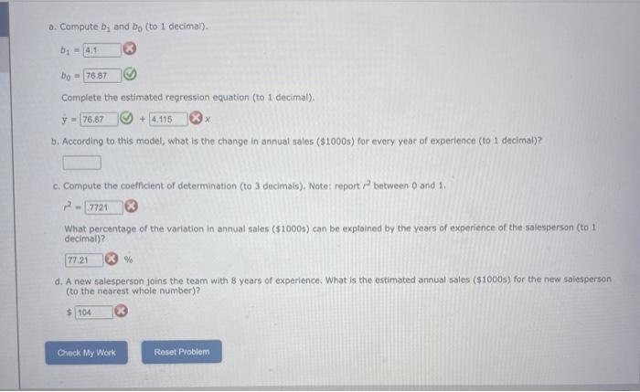 Solved A sales manager collected data on annual sales for | Chegg.com