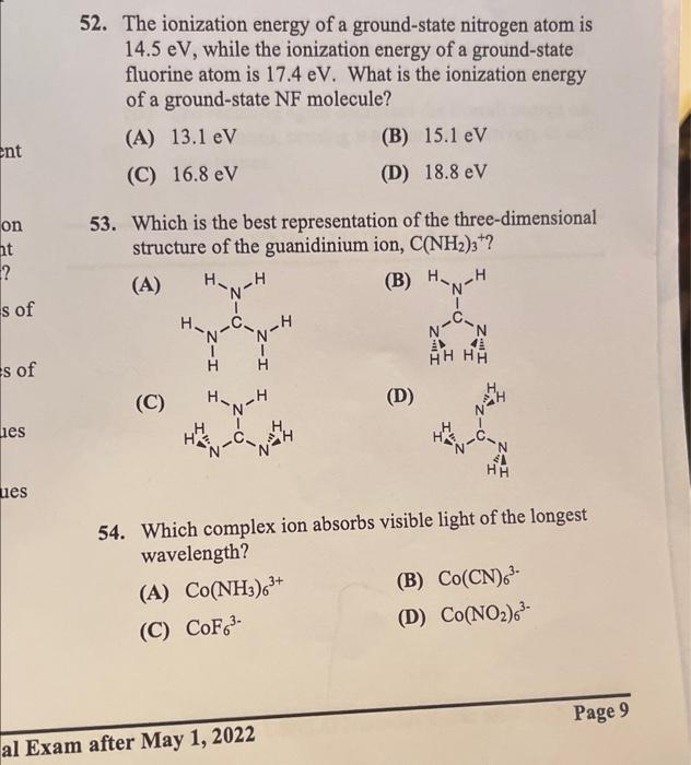 Solved 52. The ionization energy of a ground-state nitrogen | Chegg.com