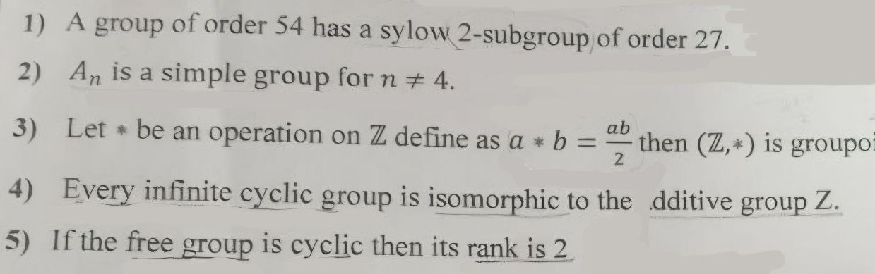 Solved A group of order 54 ﻿has a sylow 2-subgroup of order | Chegg.com