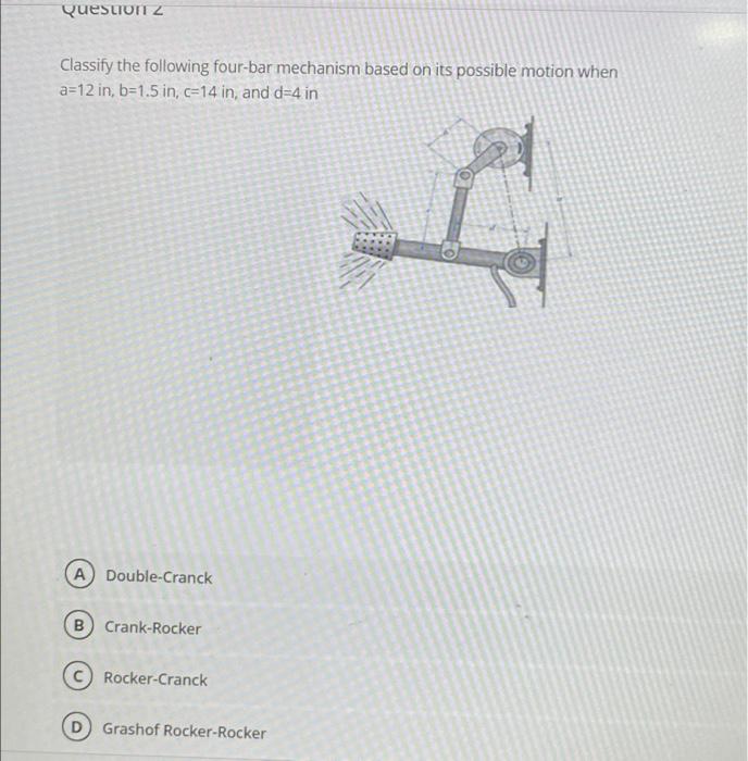 Solved Question 2 Classify the following four-bar mechanism | Chegg.com
