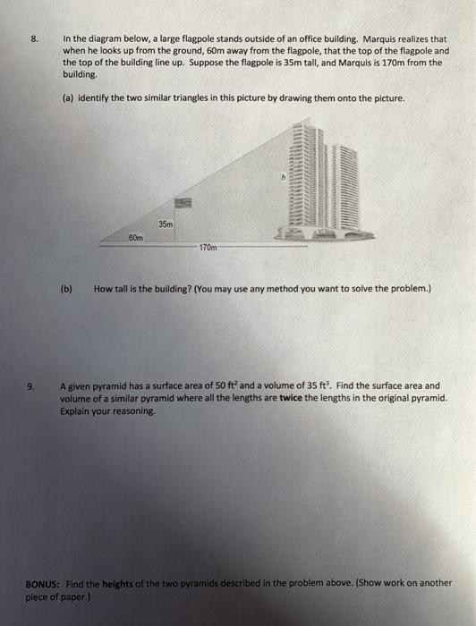 Solved 8. In the diagram below, a large flagpole stands | Chegg.com