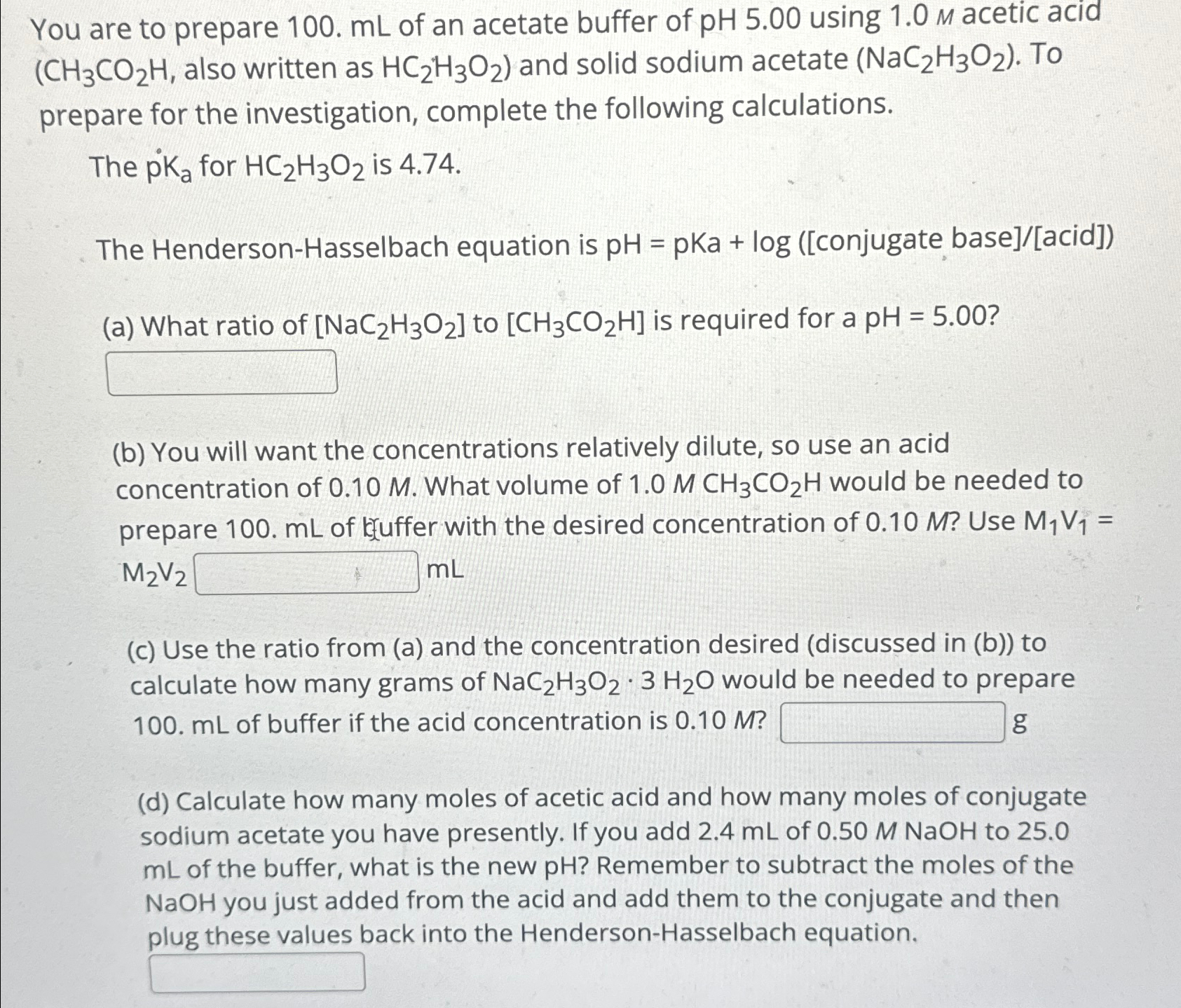Solved You are to prepare 100.mL ﻿of an acetate buffer of | Chegg.com
