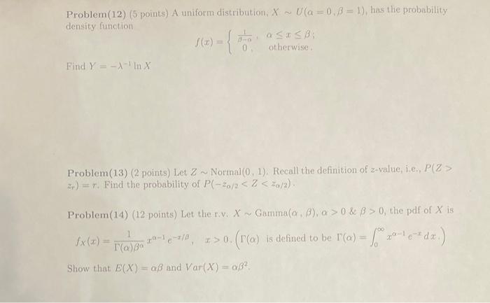 Solved Problem (12) (5 points) A uniform distribution, X~ | Chegg.com