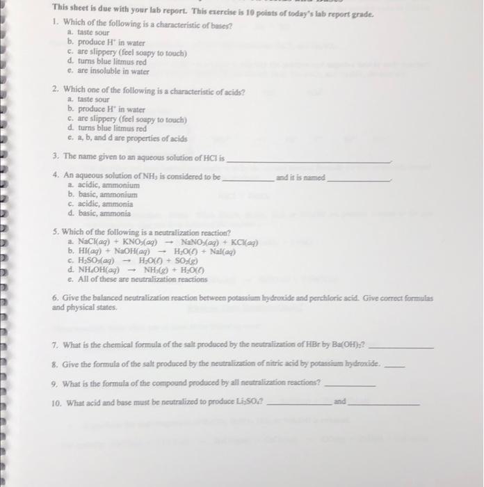 Solved This sheet is due with your lab report. This ezercise | Chegg.com