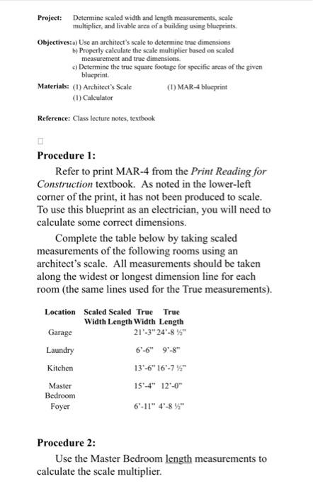 Solved Project: Determine scaled widh and length | Chegg.com