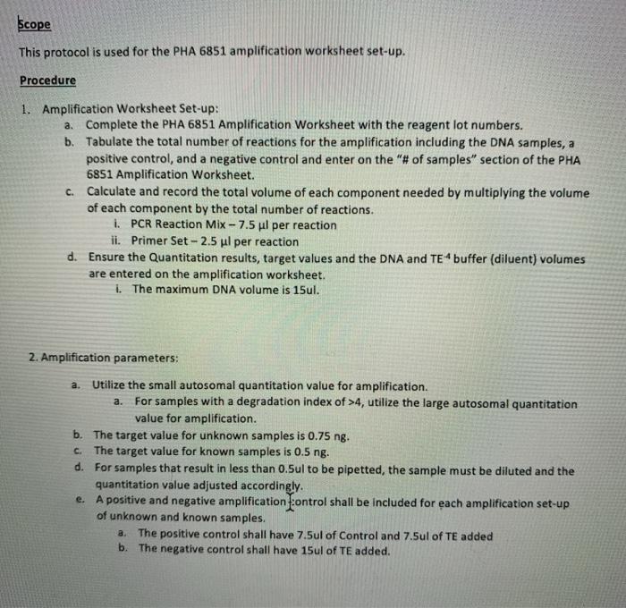 8. Following the Amplification PHA 6851 protocol, | Chegg.com