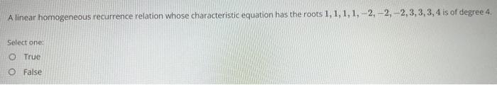 Solved A Linear Homogeneous Recurrence Relation Whose