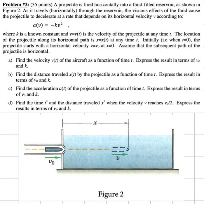 Solved Problem #2: (35 points) A projectile is fired | Chegg.com