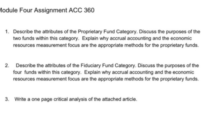 Module Four Assignment ACC 360 1. Describe the | Chegg.com