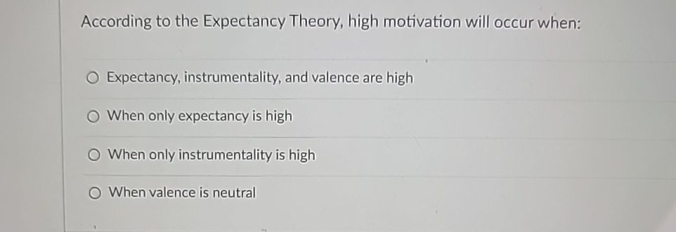 Solved According to the Expectancy Theory, high motivation | Chegg.com