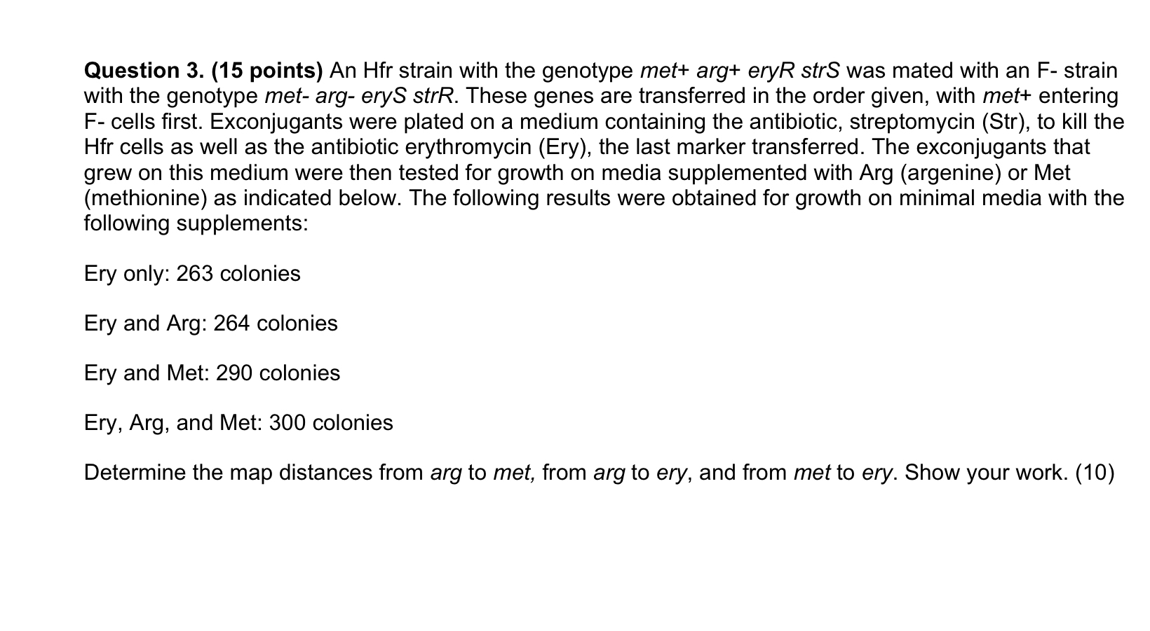 Solved Question 3. (15 ﻿points) ﻿An Hfr strain with the | Chegg.com