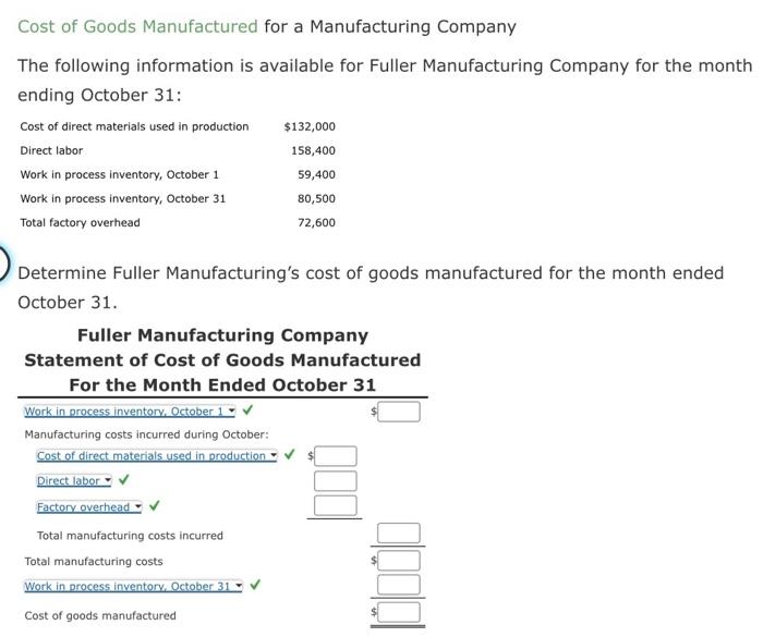 Solved Statement of Cost of Goods Manufactured for a | Chegg.com