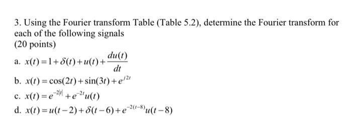 3. Using the Fourier transform Table (Table 5.2), | Chegg.com