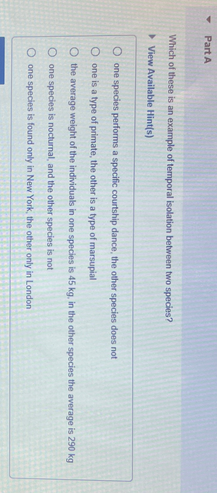 Solved Part AWhich of these is an example of temporal | Chegg.com