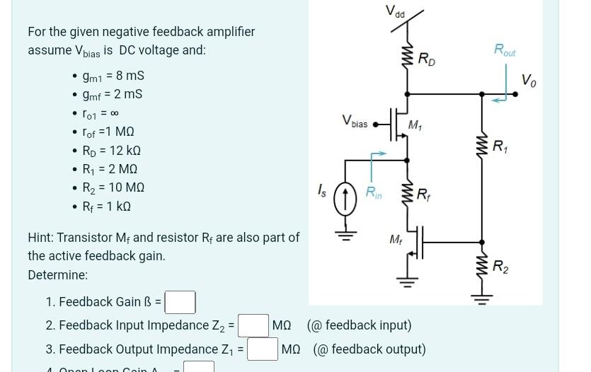 For the given negative feedback amplifier assume | Chegg.com