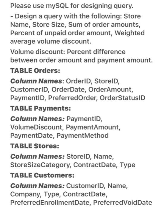 Solved Please use mySQL for designing query. - Design a | Chegg.com