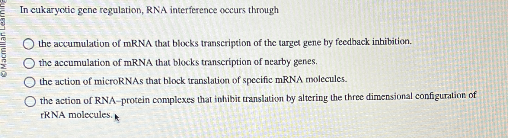 Solved In eukaryotic gene regulation, RNA interference | Chegg.com