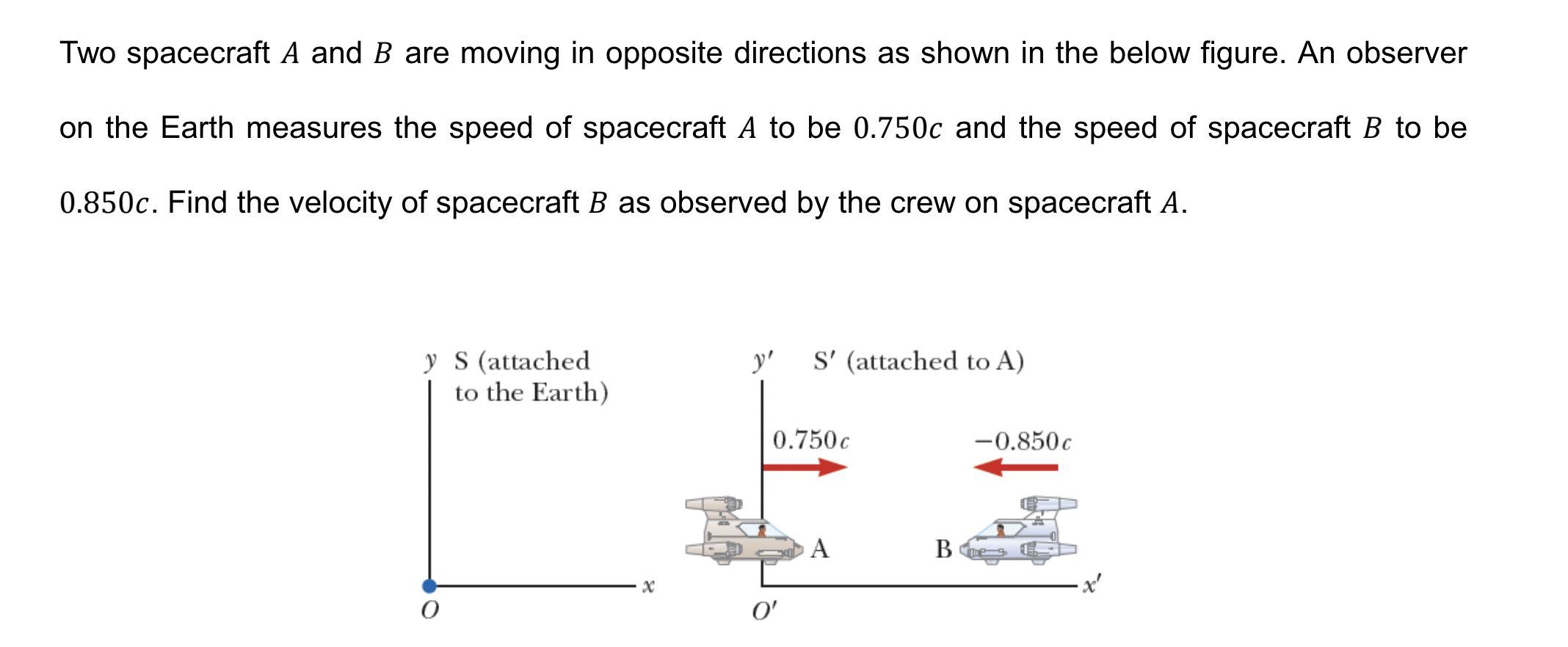 Two spacecraft 𝐴 ﻿and 𝐵 ﻿are moving in opposite | Chegg.com