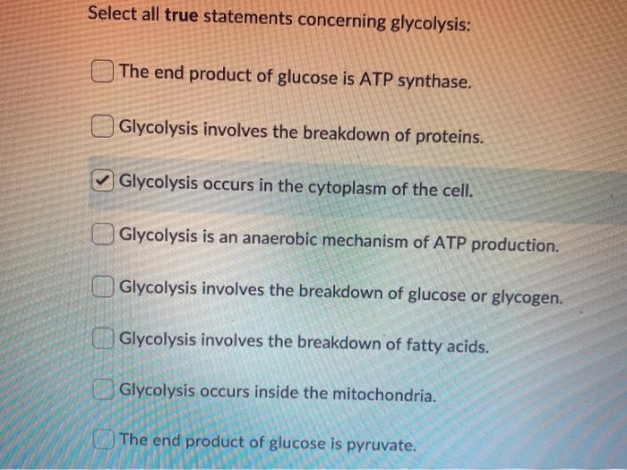Solved Select all true statements concerning glycolysis: The | Chegg.com