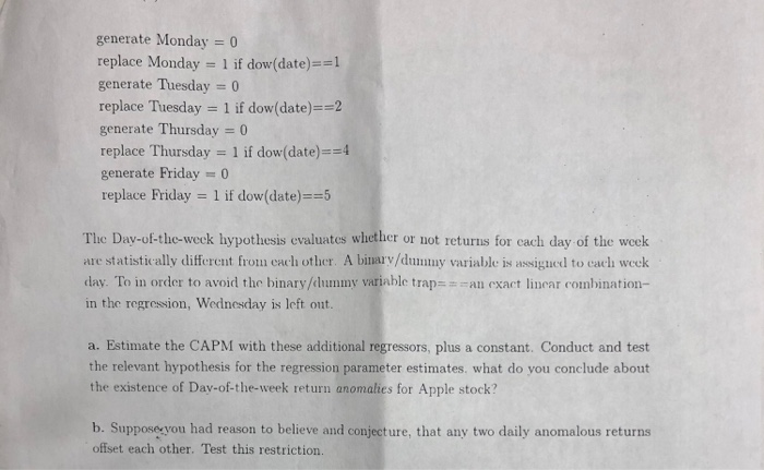 Test CAPM linear regression model by creating the | Chegg.com