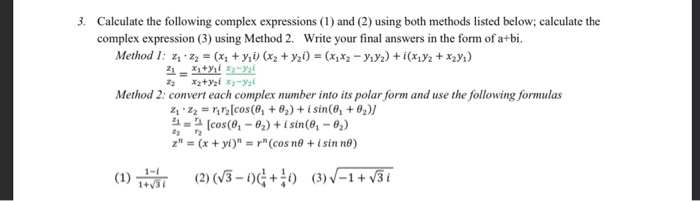 Solved 3. Calculate the following complex expressions (1) | Chegg.com