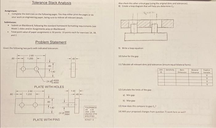 Tolerance Stack Analysis Askignenent: - Complete the | Chegg.com