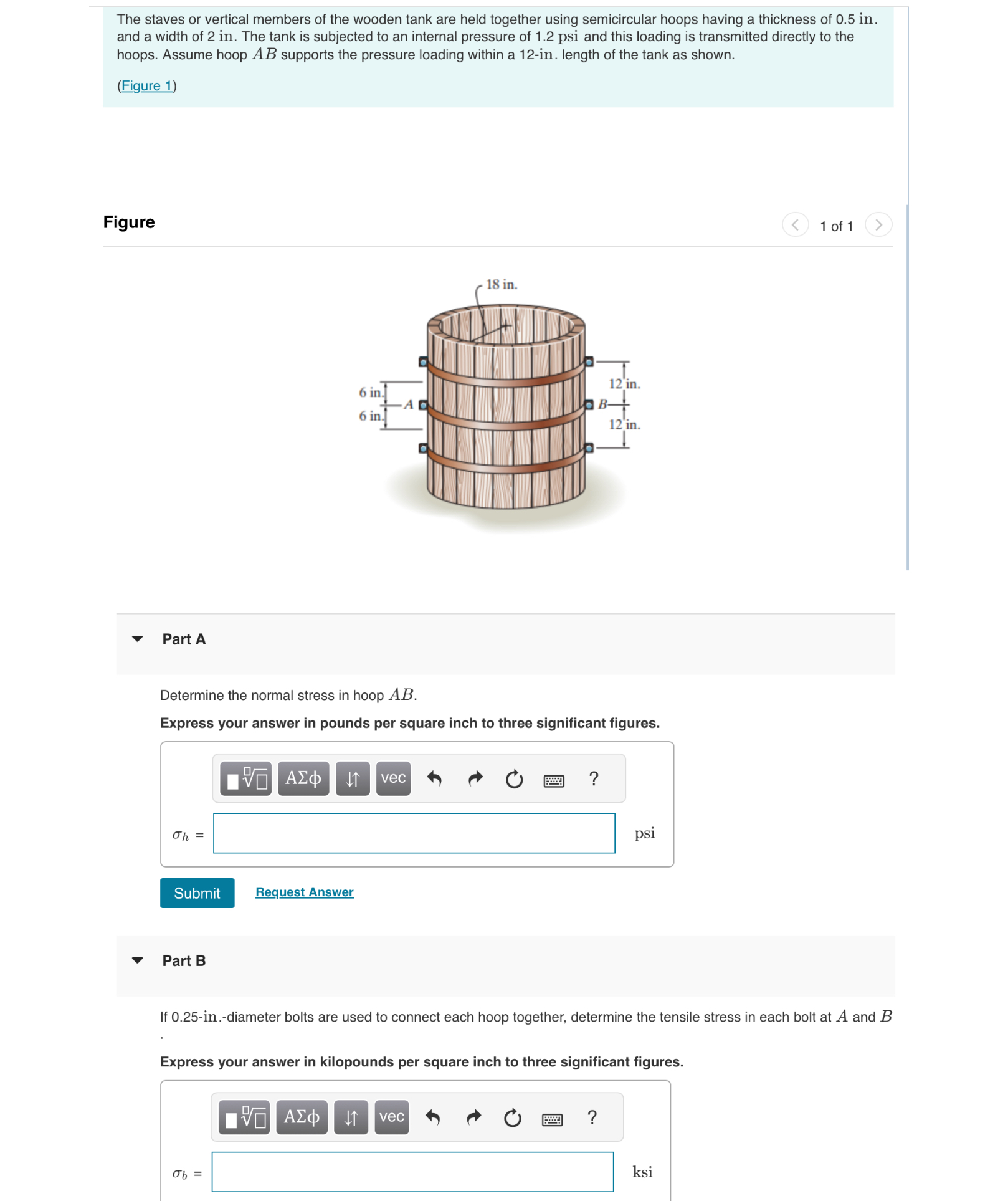 Solved The staves or vertical members of the wooden tank are | Chegg.com