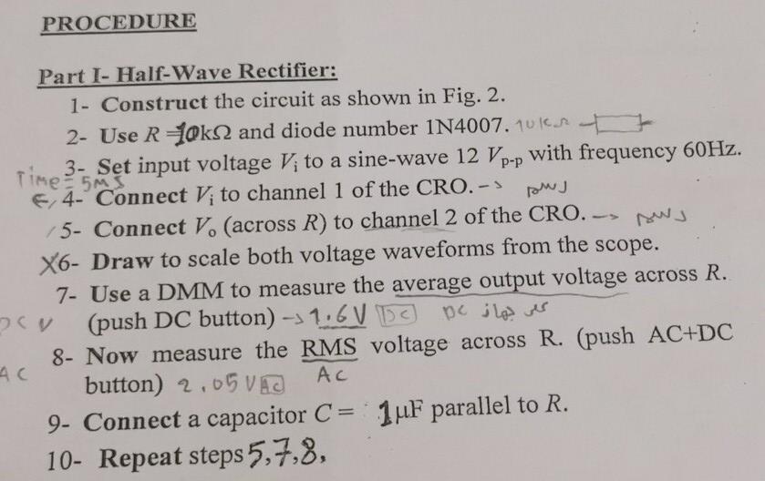 Solved PROCEDURE - Time 5 لاله Part I- Half-Wave Rectifier: | Chegg.com