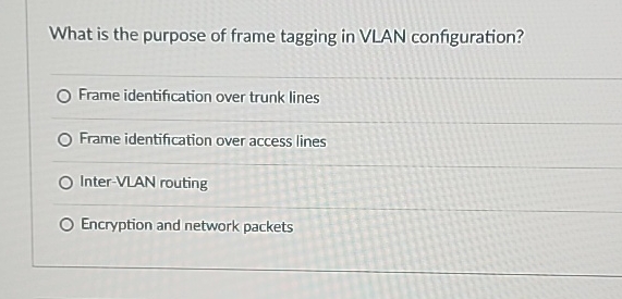 Solved What is the purpose of frame tagging in VLAN | Chegg.com