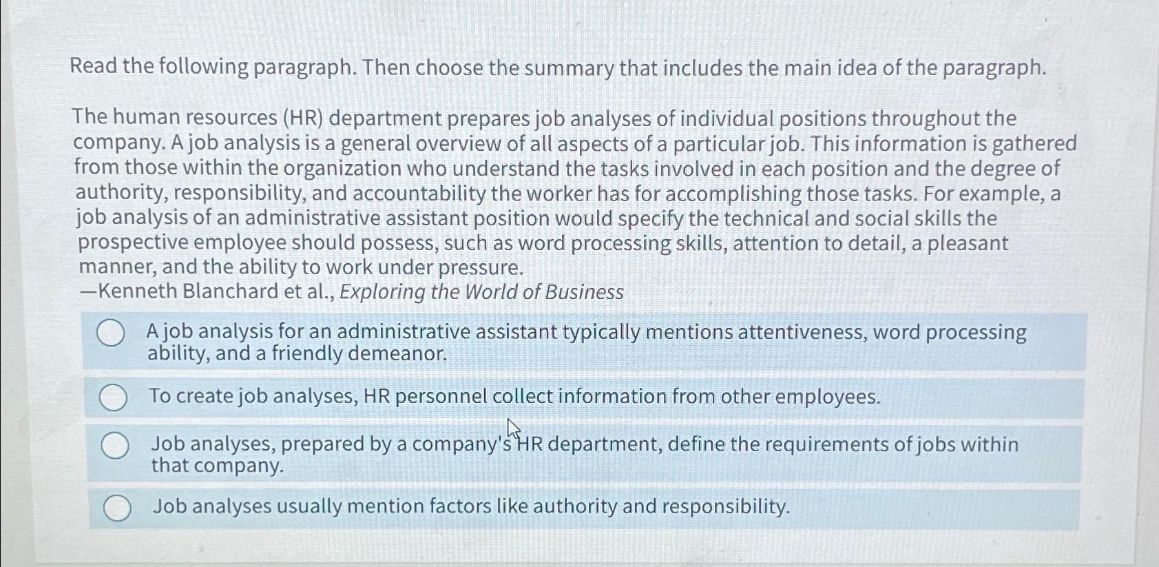 Solved Read the following paragraph. Then choose the summary | Chegg.com