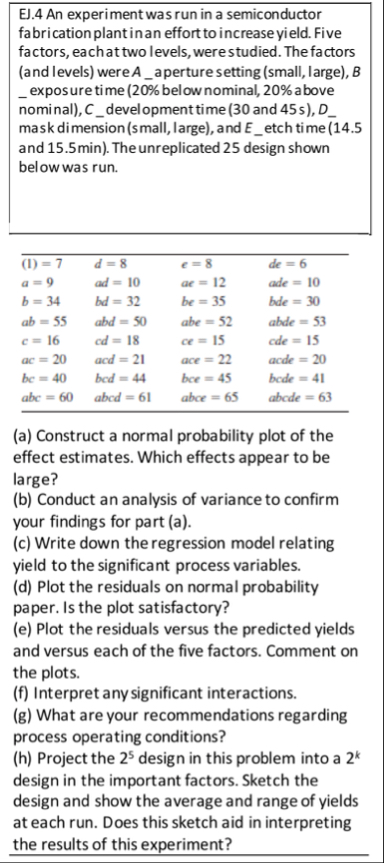 EJ. 4 ﻿An experiment was run in a semiconductor | Chegg.com