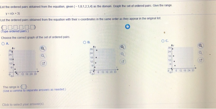 Solved List the ordered pairs obtained from the equation, | Chegg.com