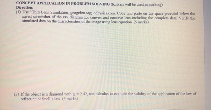 Solved CONCEPT APPLICATION IN PROBLEM SOLVING (Rubrics will | Chegg.com