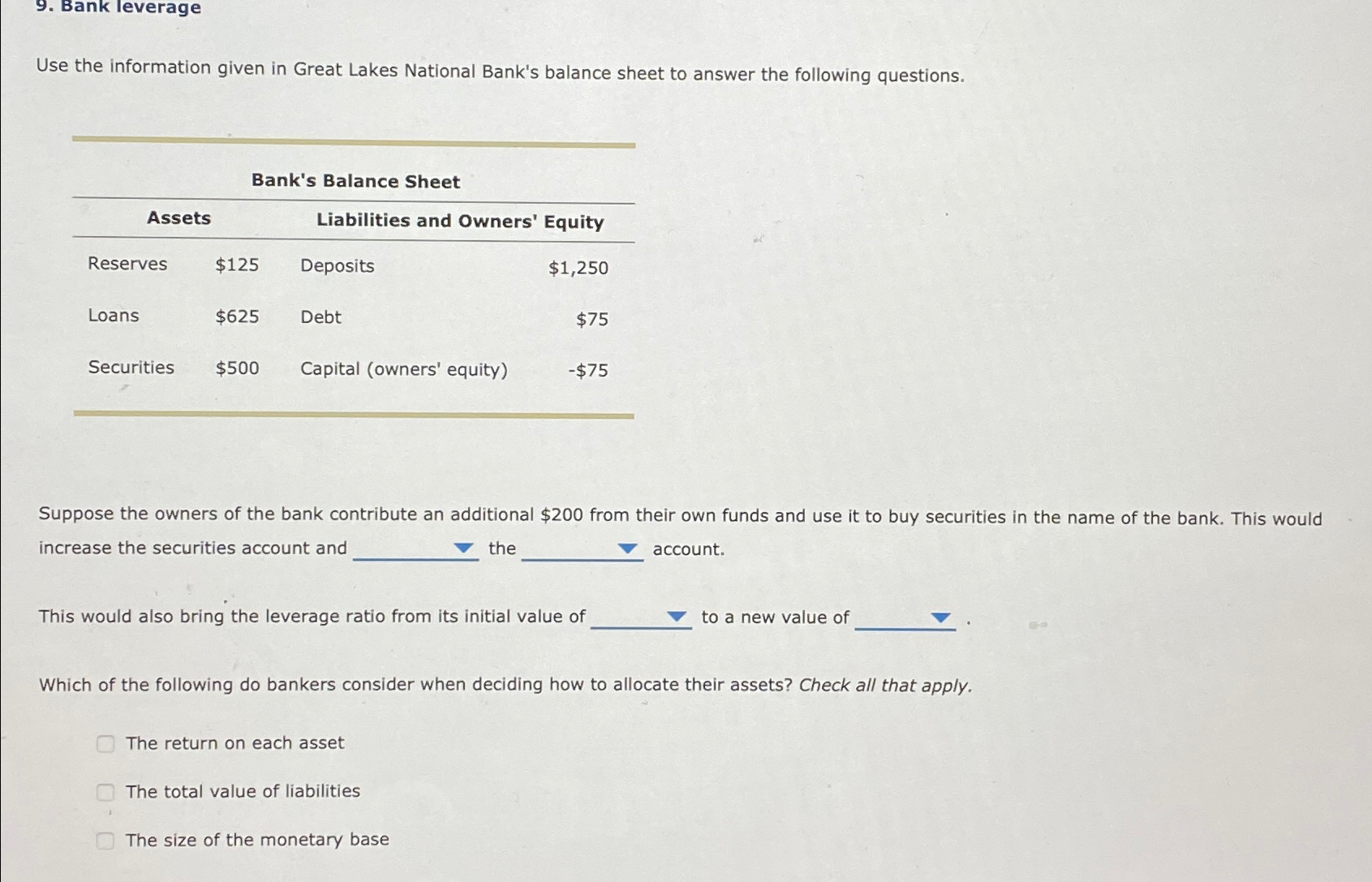 Solved Bank leverageUse the information given in Great Lakes | Chegg.com