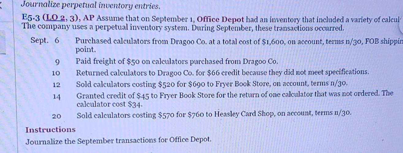Solved E5.3 (LO 2, 3), AP Assume that on September 1, Office | Chegg.com