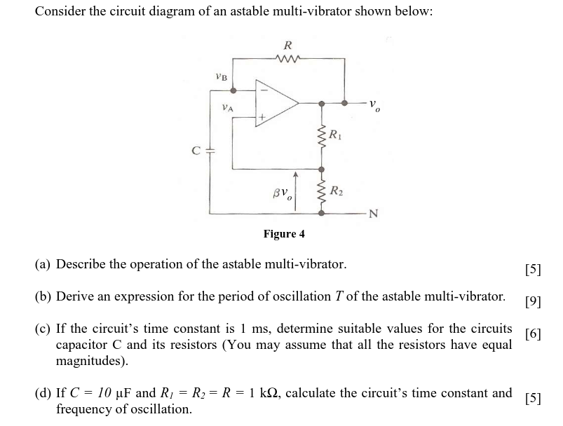 Solved Consider the circuit diagram of an astable | Chegg.com