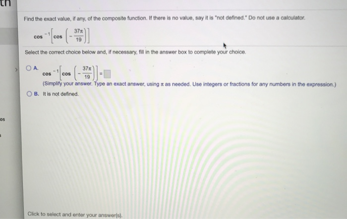 Solved th Find the exact value, if any, of the composite | Chegg.com