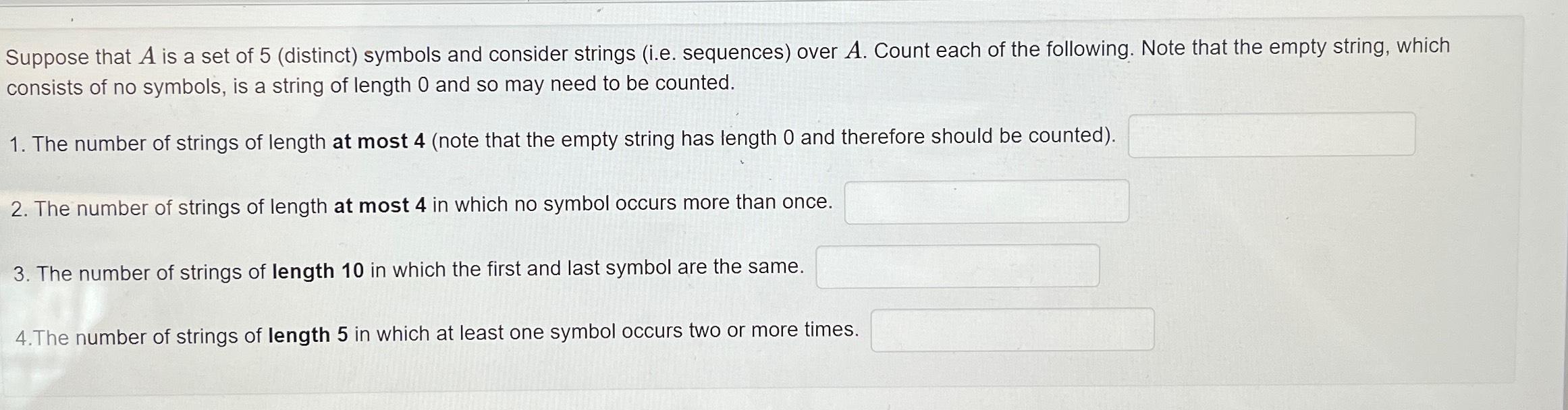 Solved Suppose that A ﻿is a set of 5 (distinct) ﻿symbols and | Chegg.com
