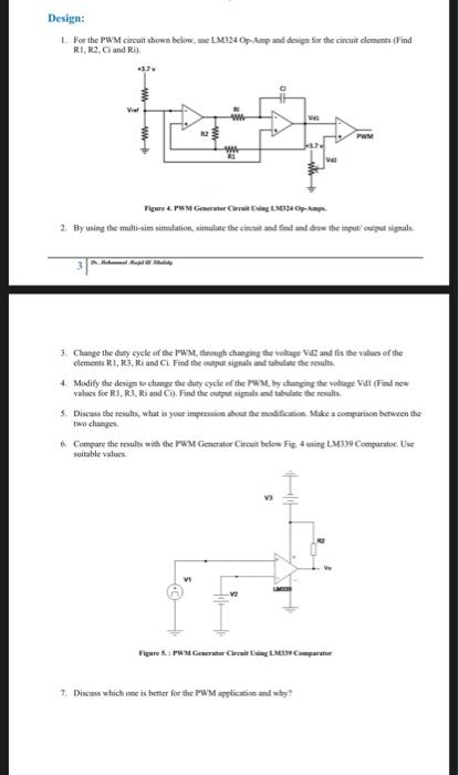 Solved Design: For the PWM circuit shown below.se LM324 | Chegg.com