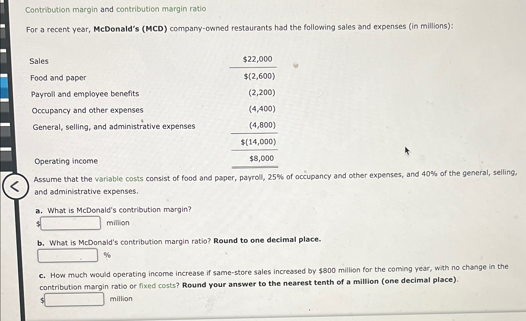 Solved Contribution margin and contribution margin ratioFor | Chegg.com