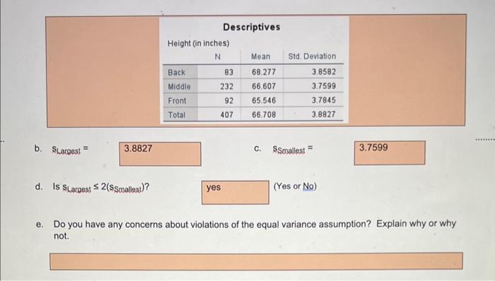 Solved Descriptives sLargest = c. Ssmallest = (Yes or No) e. | Chegg.com