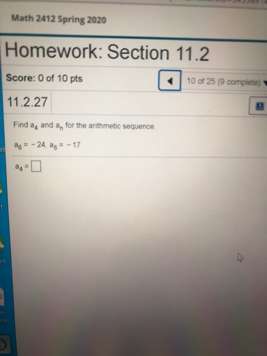 Solved Find A4 And An For The Arithmetic Sequence A6 24 8688