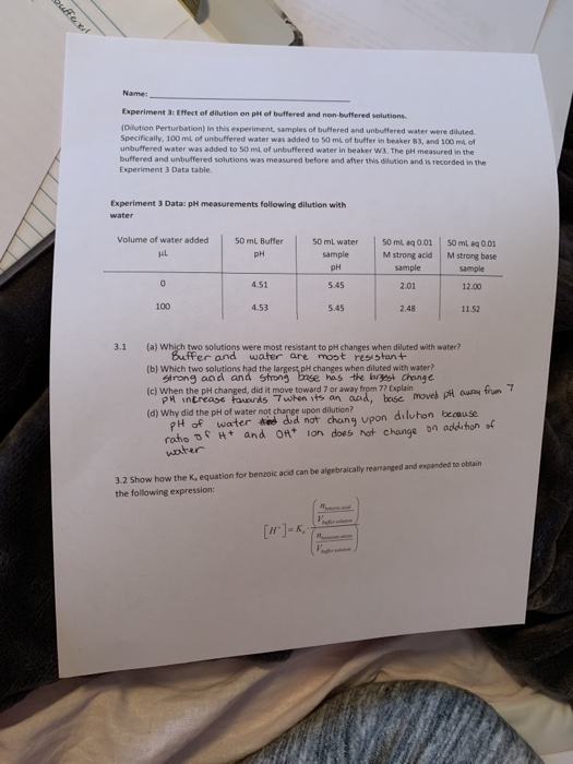 Experiment 3: Effect of dilution on pit of buffered | Chegg.com