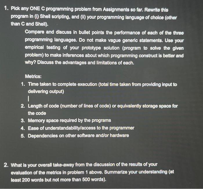 Solved 1. Pick any ONE C programming problem from | Chegg.com